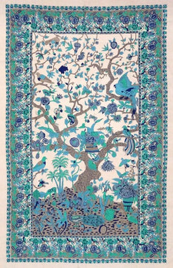 Flowering Trees and Birds - Blue and Turquoise - Tapestry – TrippyStore